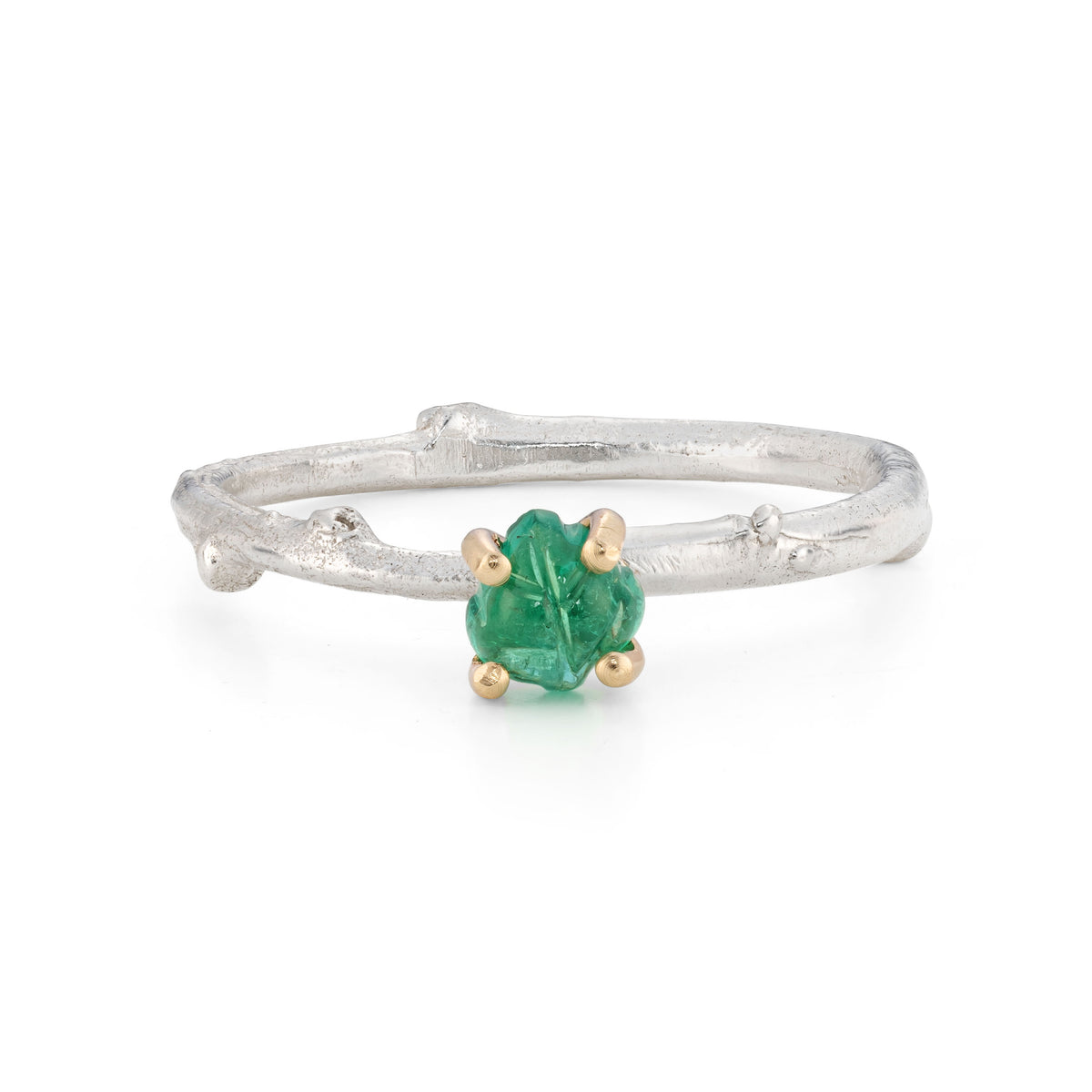 Silver and Gold Oak twig ring with Emerald – Bethan Jarvis Fingerprint ...